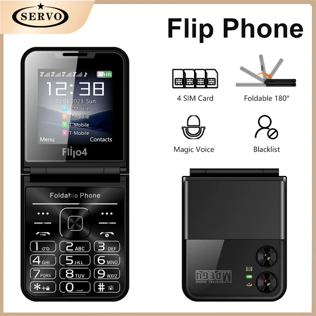 SERVO Flilo4 Flip Mobile Phone 4 SIM Card 4 Standby Speed Dial Magic Voice Blacklist Flashlight ...