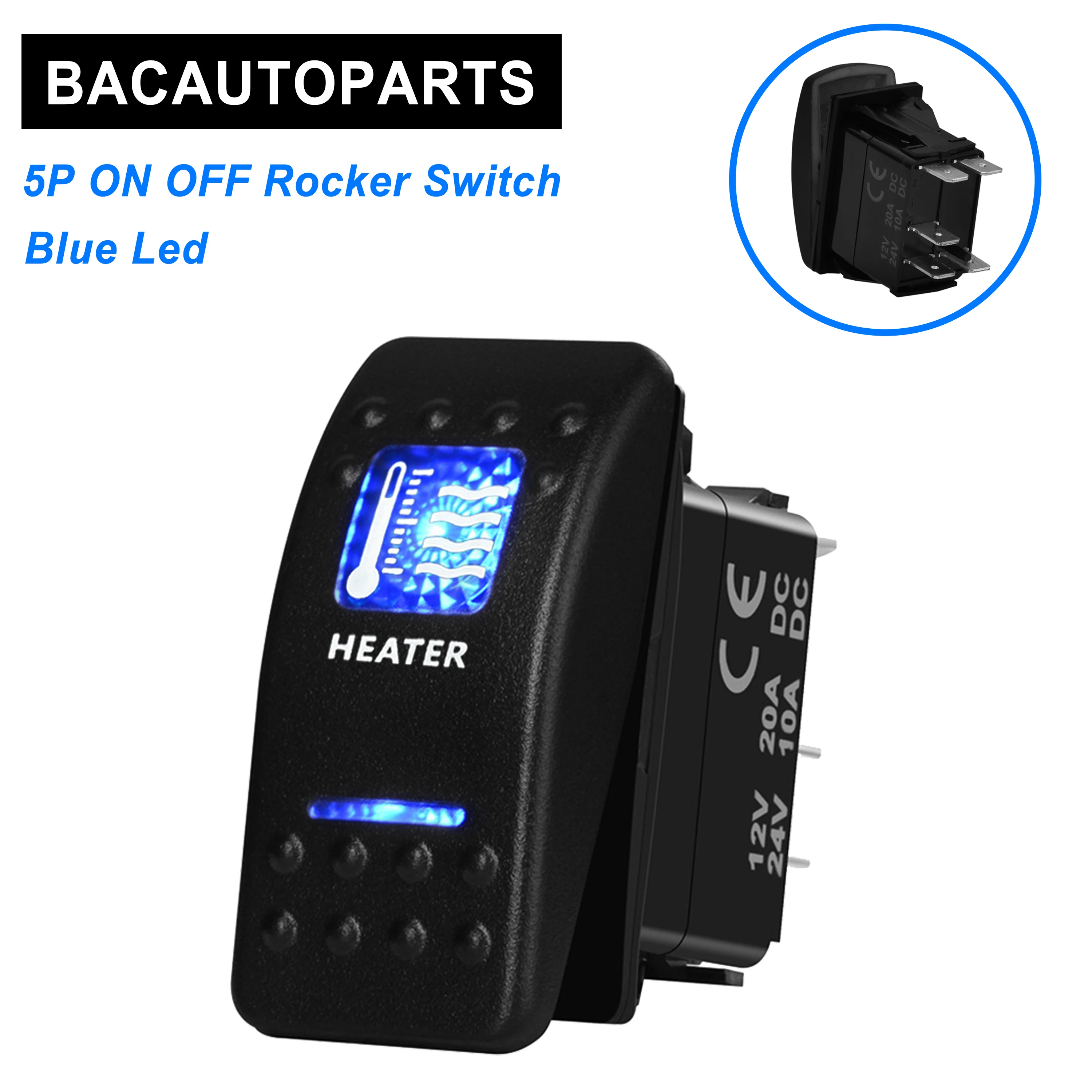 12v/24v Blue Led Heater Rocker Switch SPST 5P ON OFF For Car Marine ...