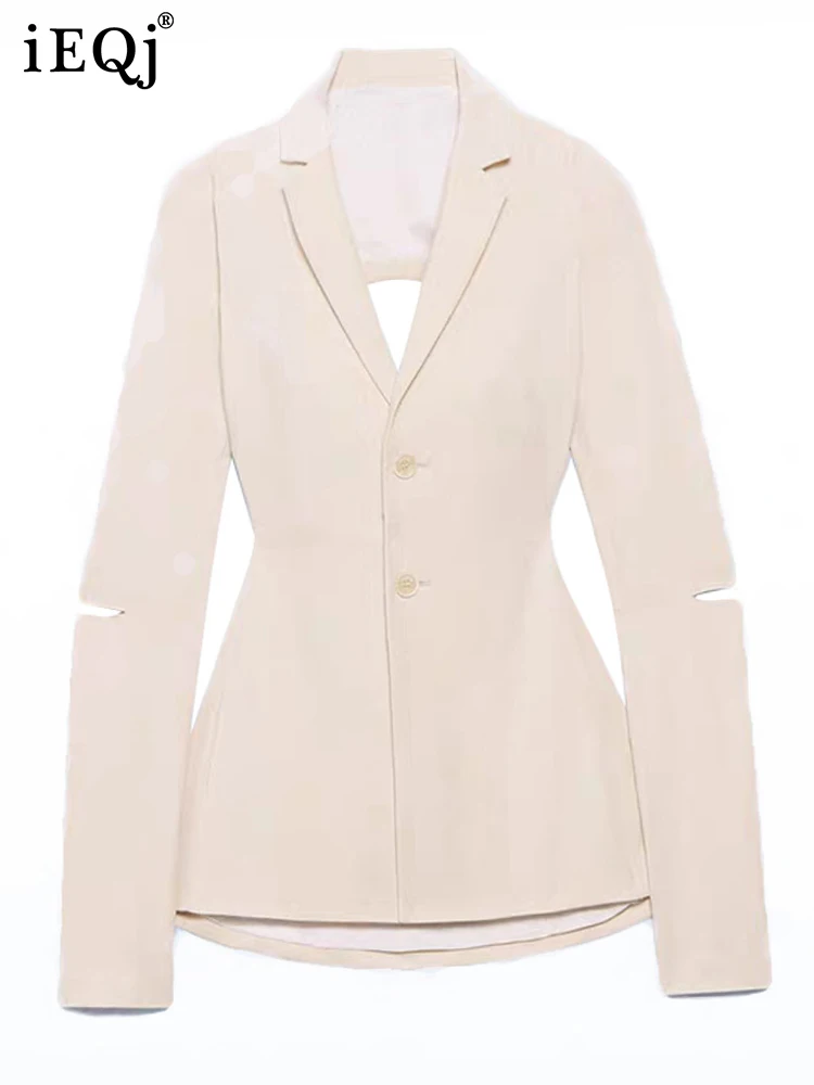 IEQJ Fashion Hollow Out Backless Bandage Blazer Coat For Women White ...