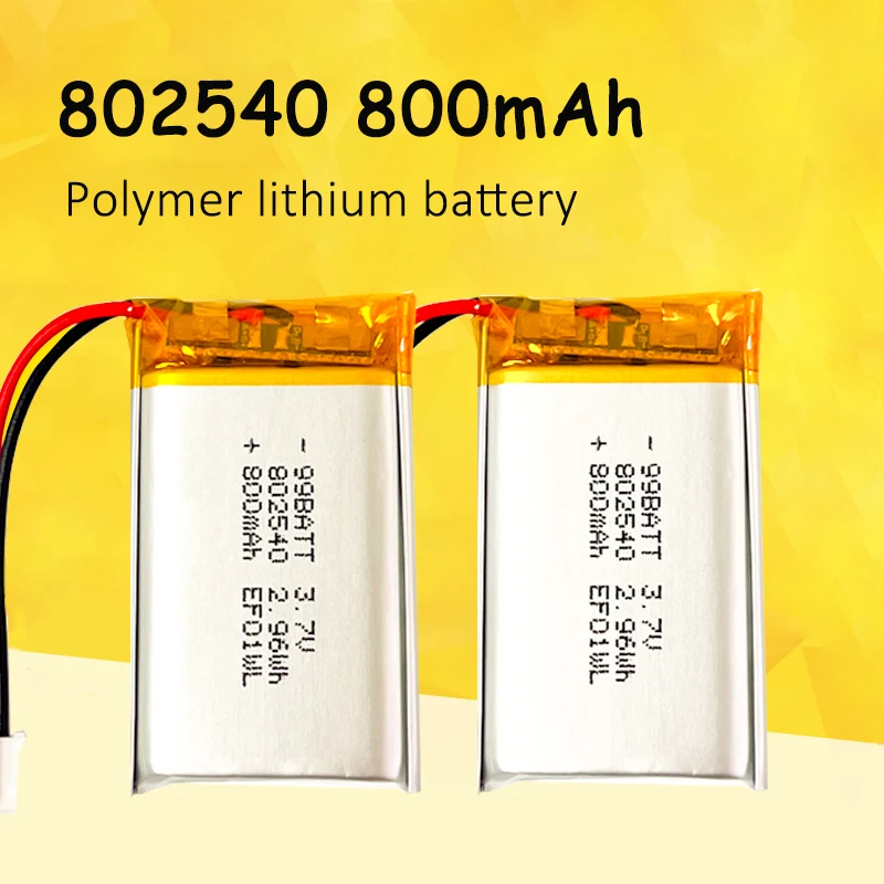 802540 Battery 3.7V 800mAh Polymer Lithium LiPo Rechargeable Batteria ...