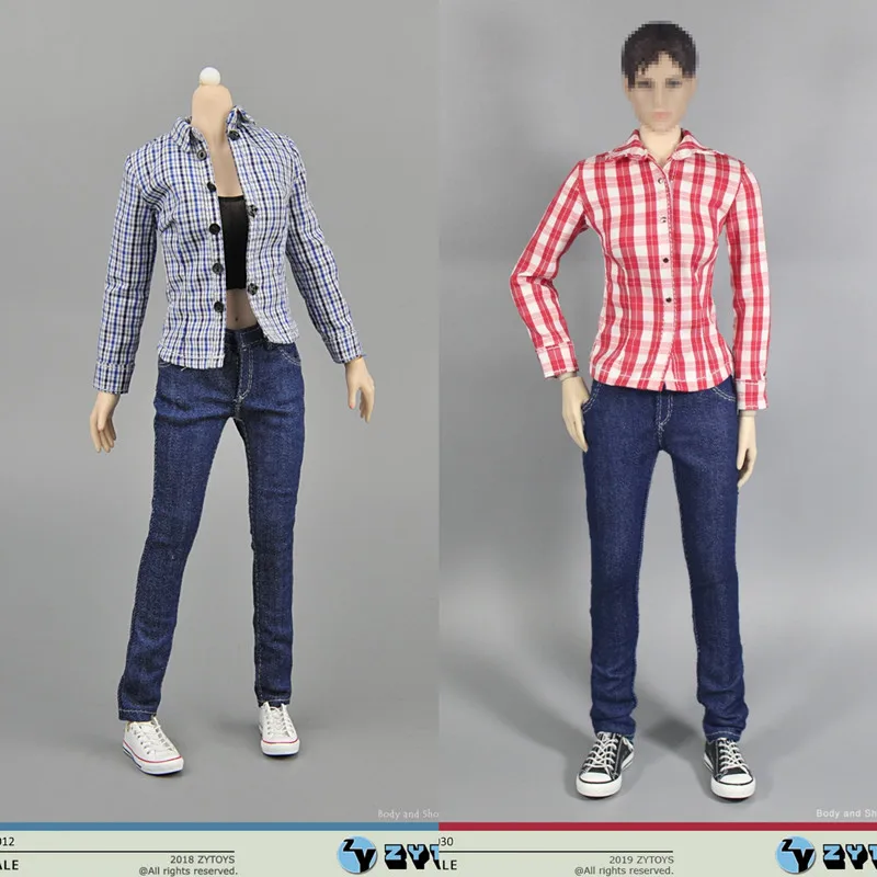 ZYTOYS 1/6 Scale Action Figure Suit Female Plaid Denim Jeans Set Women ...