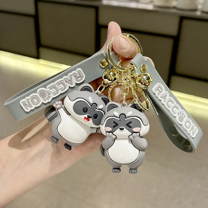 Cartoon Cute Raccoon Animal Silicone Doll Key Chain Creative Trend ...