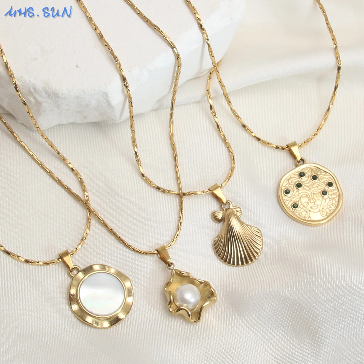 MHS-SUN-Collar-chapado-en-oro-con-forma-de-concha-de-la-Virgen-Mar-a ...