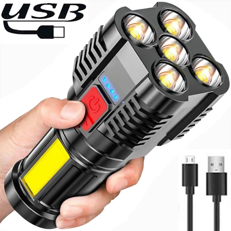 5 Leds Flashlight Waterproof Abs Spotlight Usb Rechargeable Battery ...