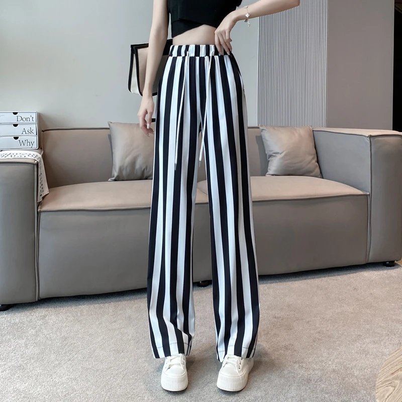 2023 Spring Summer Striped Women Wide Leg Pants Casual Loose Plaid ...