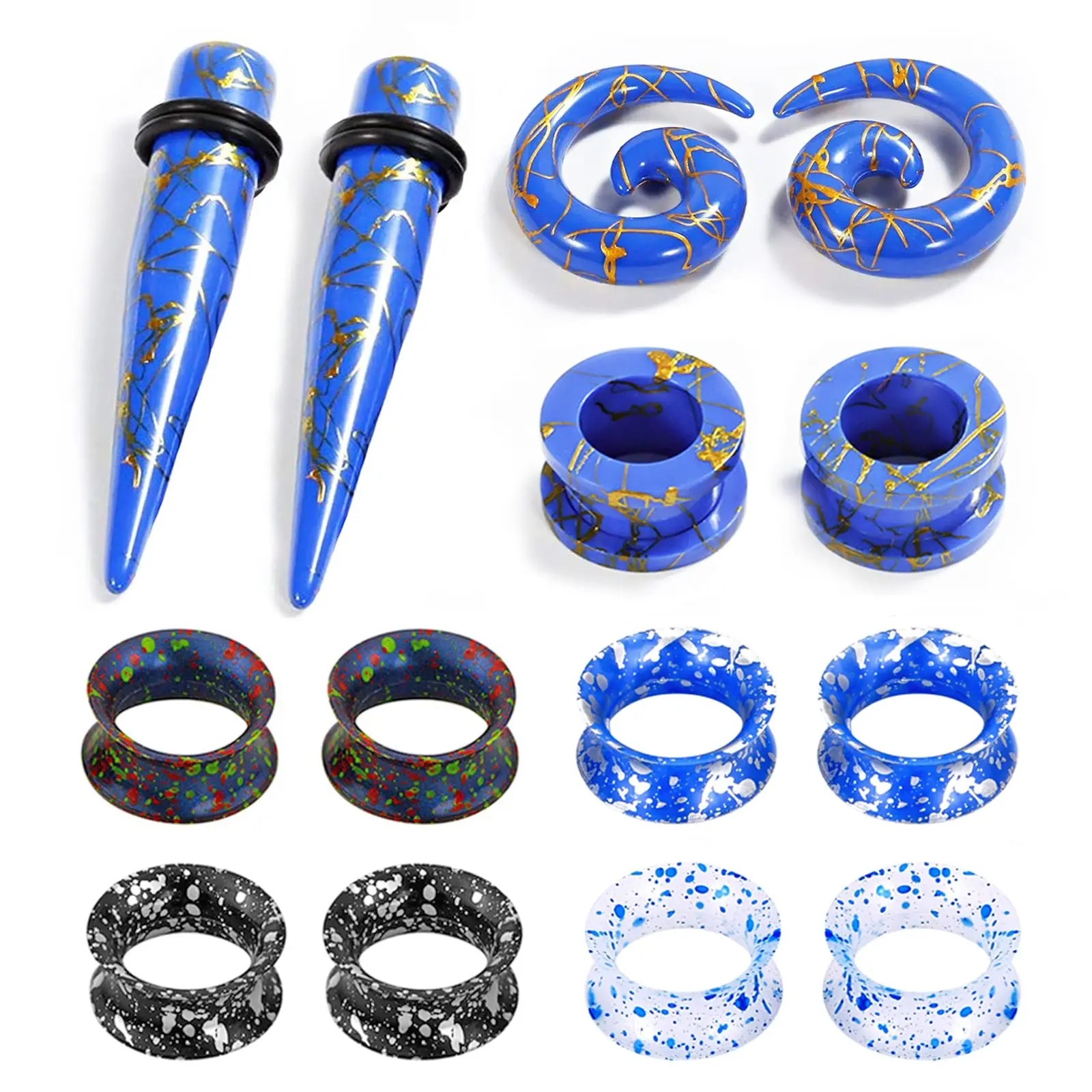 2/14pcs Ear Stretching Acrylic Tapers Plug Pincher Silicone Tunnel Ear ...