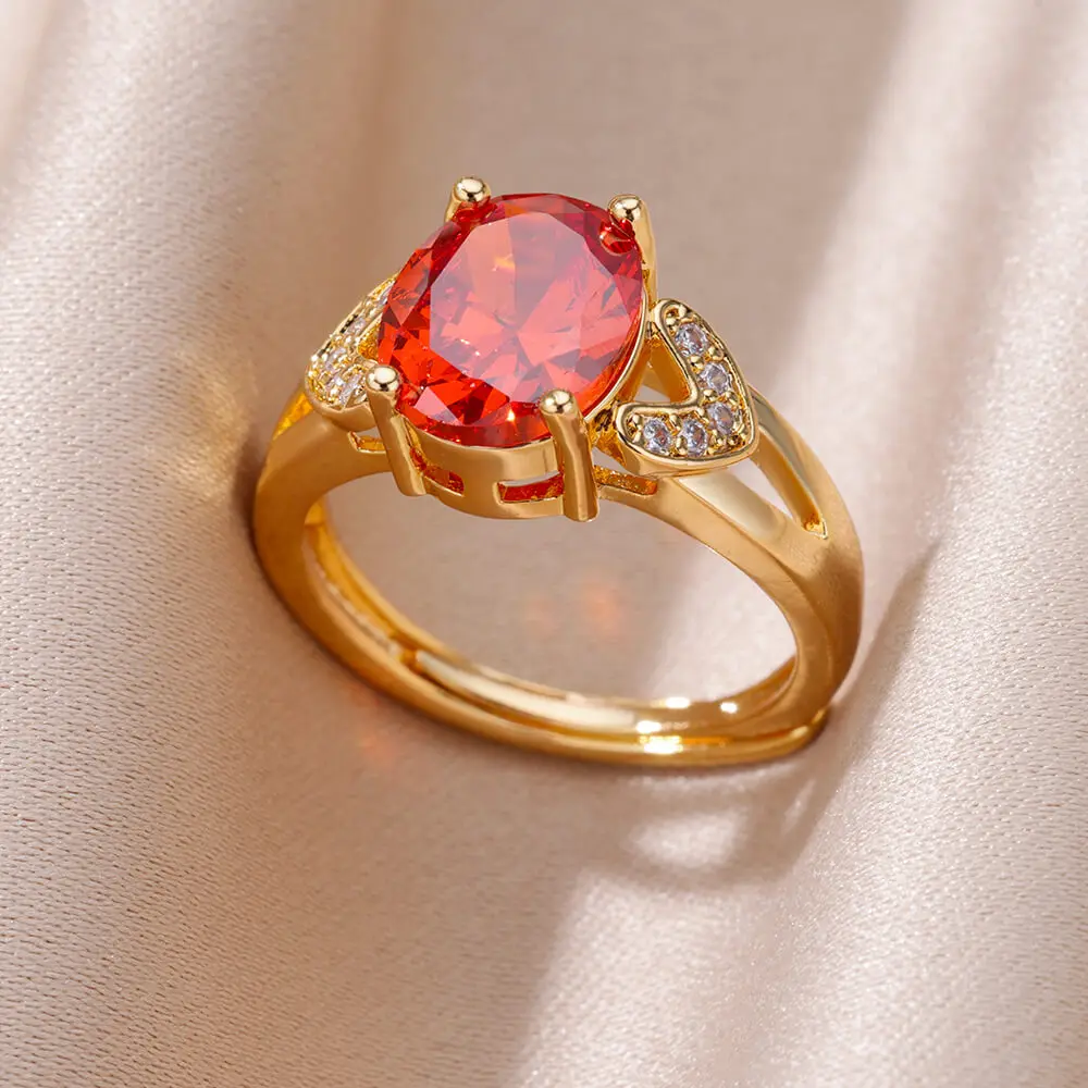 Red-Round-Zircon-Rings-for-Women-Adjustable-Delicate-Stainless-Steel ...