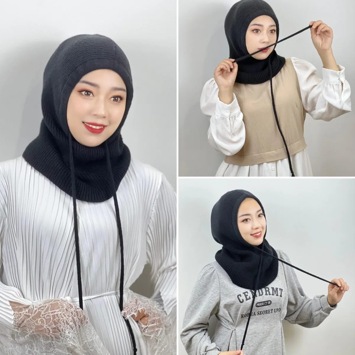 Muslim Knitted Hat Women's Bonnet Helmet Ski Hat Windproof Winter ...