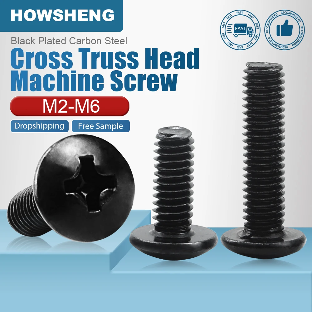 HOWSHENG-10-100pcs-Truss-Head-Black-Phillips-Screw-M2-M2-5-M3-M3-5-M4 ...
