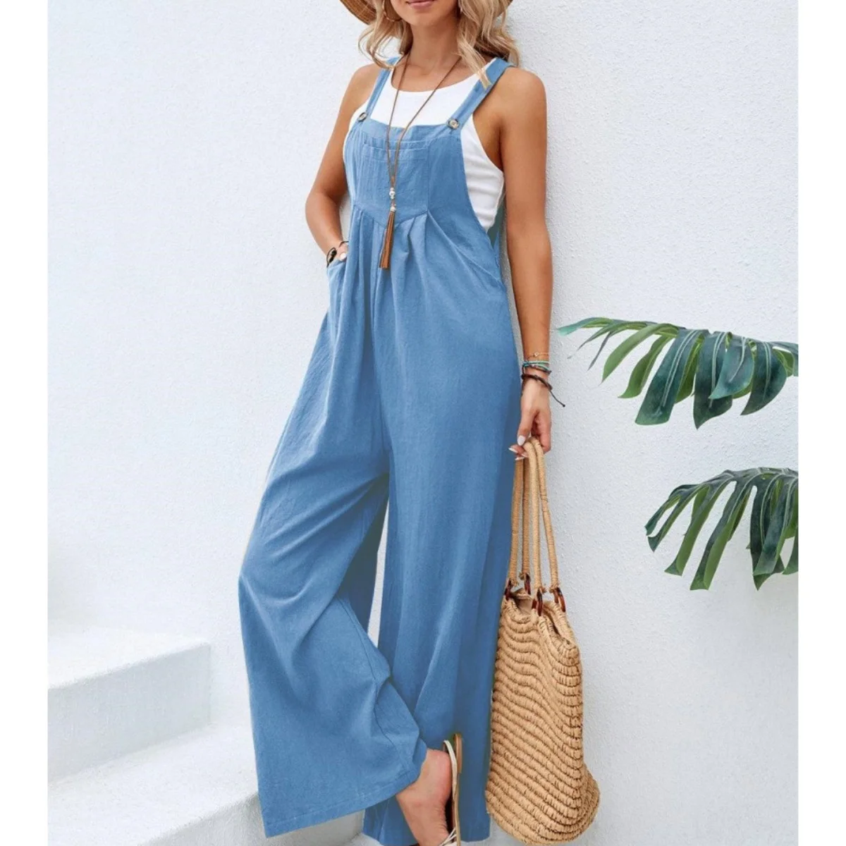 Summer-Trendy-New-Pants-Women-Cotton-Casual-Jumpsuit-Solid-Multi-Color ...