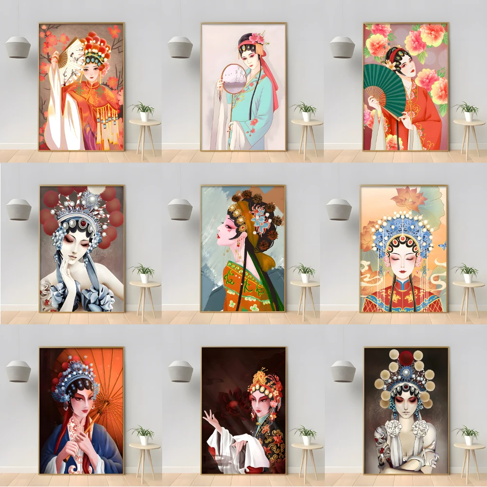 Chinese-Opera-Art-Poster-Home-Decor-Wall-Hanging-Canvas-Painting-Prints ...