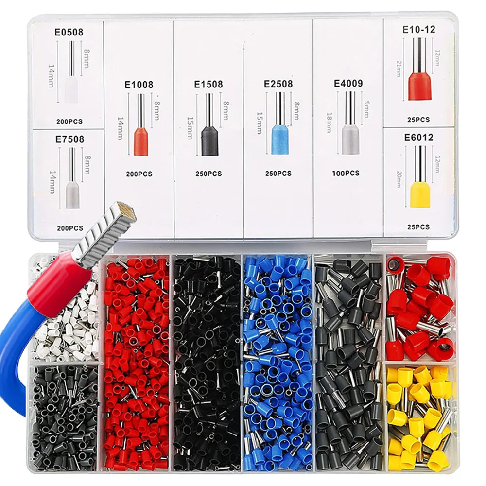 1250pcs Copper Crimp Connector Kit Wire Insulated Ferrule Sleeve ...