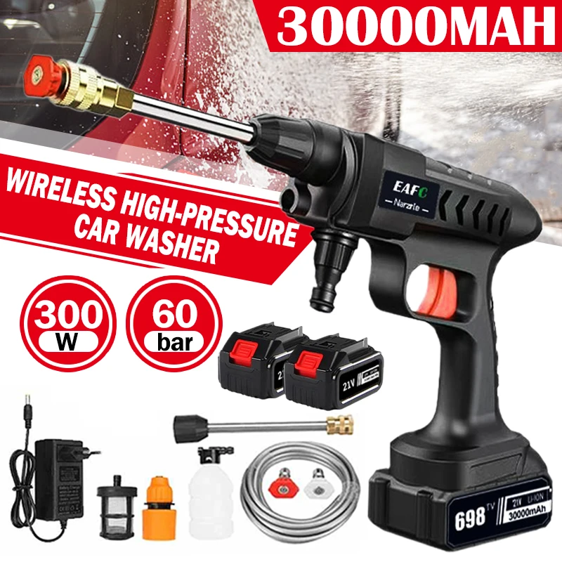30000mah 300w Wireless High Pressure Car Wash Washer Gun 60bar Electric ...