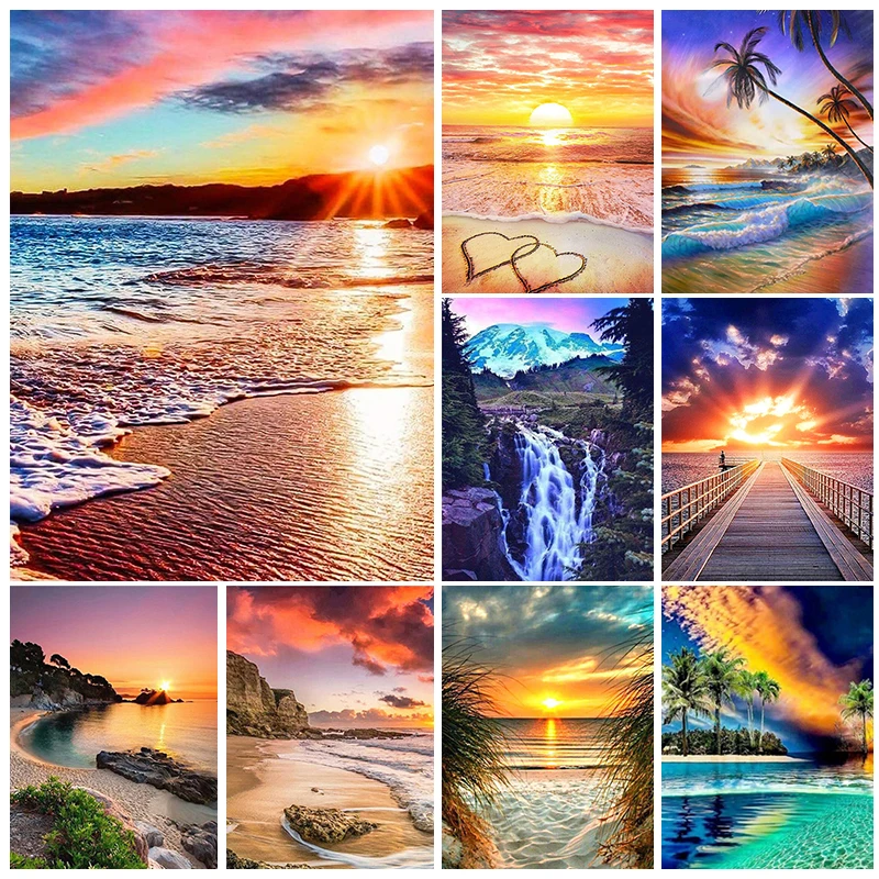 DIY-5D-Diamond-Painting-Landscape-Full-Drill-beach-sunset-Diamond ...