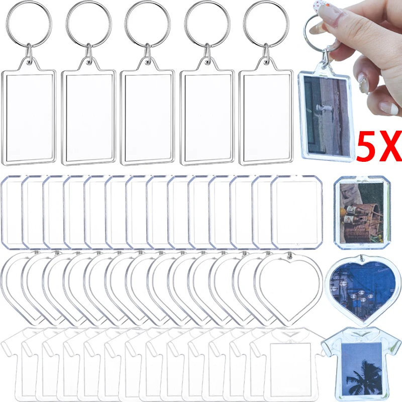 5/3/1Pcs Creative Transparent Insert Photo Keychain DIY Split Ring Key ...