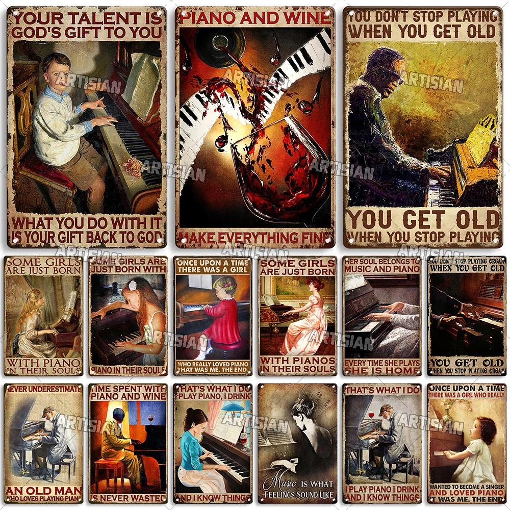 Artisian-Music-Metal-Plaque-Piano-Tin-Sign-Instrument-Decorative-Plate ...