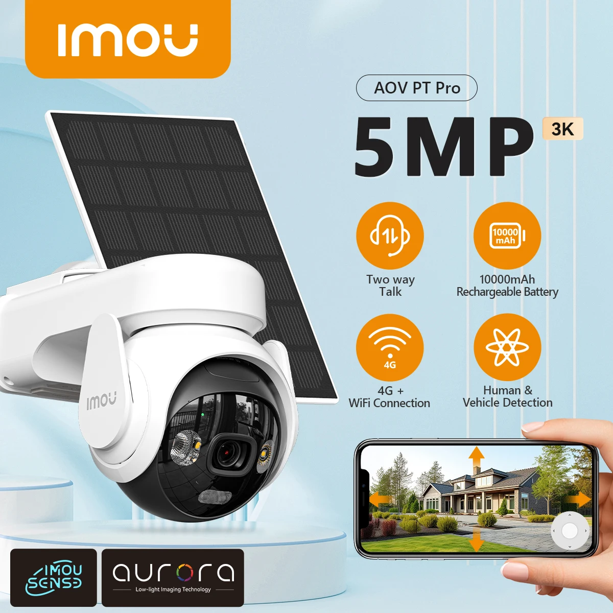 IMOU AOV PT Pro 5MP Con Panel Solar 360 ° Cámara de seguridad exterior ...