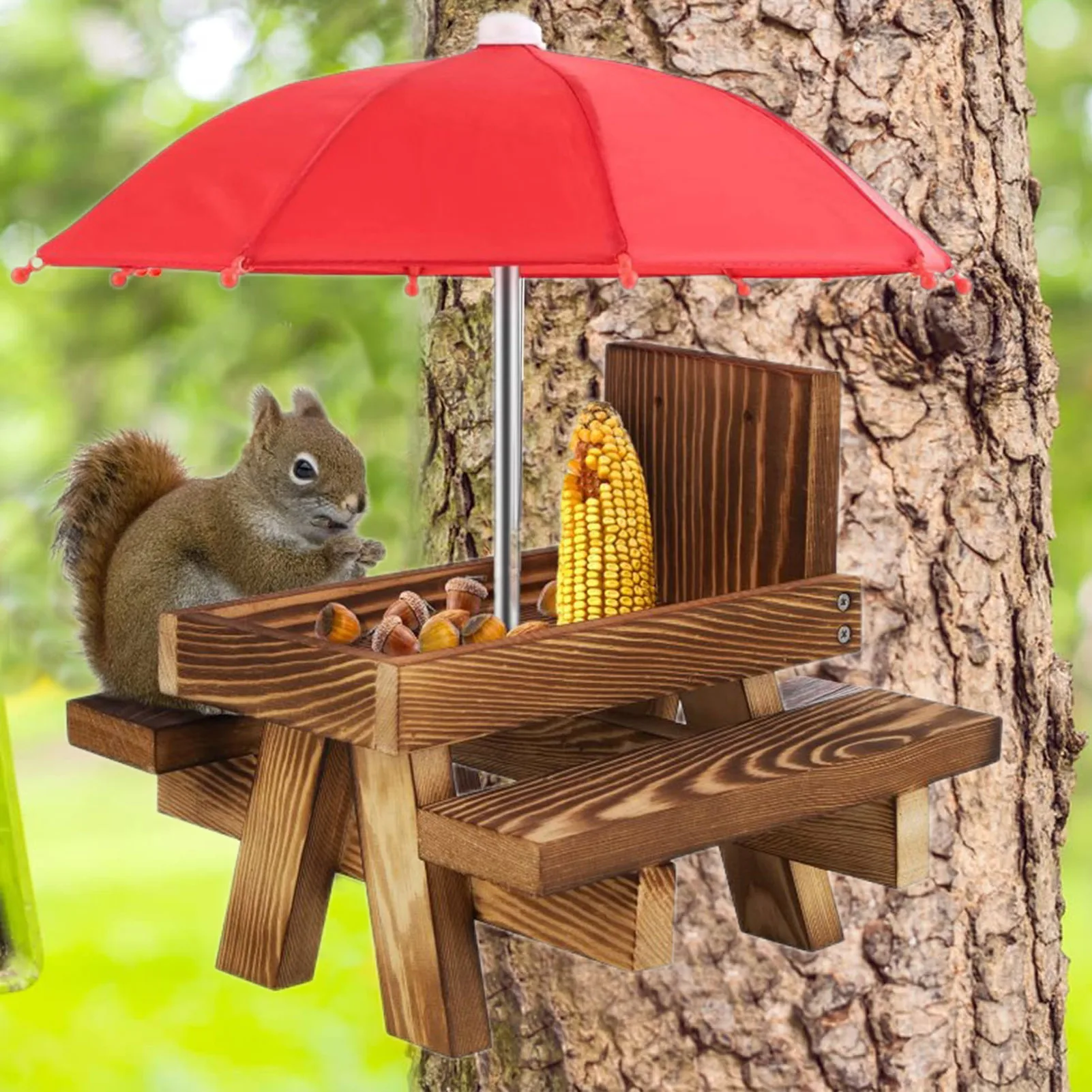 Squirrel Picnic Table Squirrels Feeder With Corn Cobs Holder Natural ...