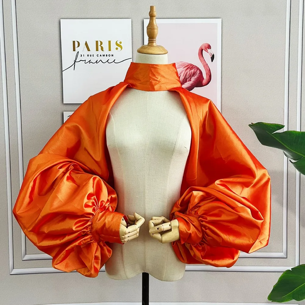 Orange Gold Fashion Jacket Puffy Sleeves Cloak Short Bolero Shawl High ...