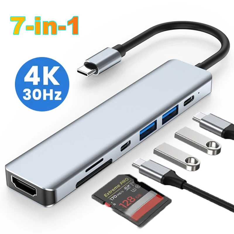 7-in-1 USB C Docking Station 4K HDMI-compatible Adapter USB 3.0 HUB ...