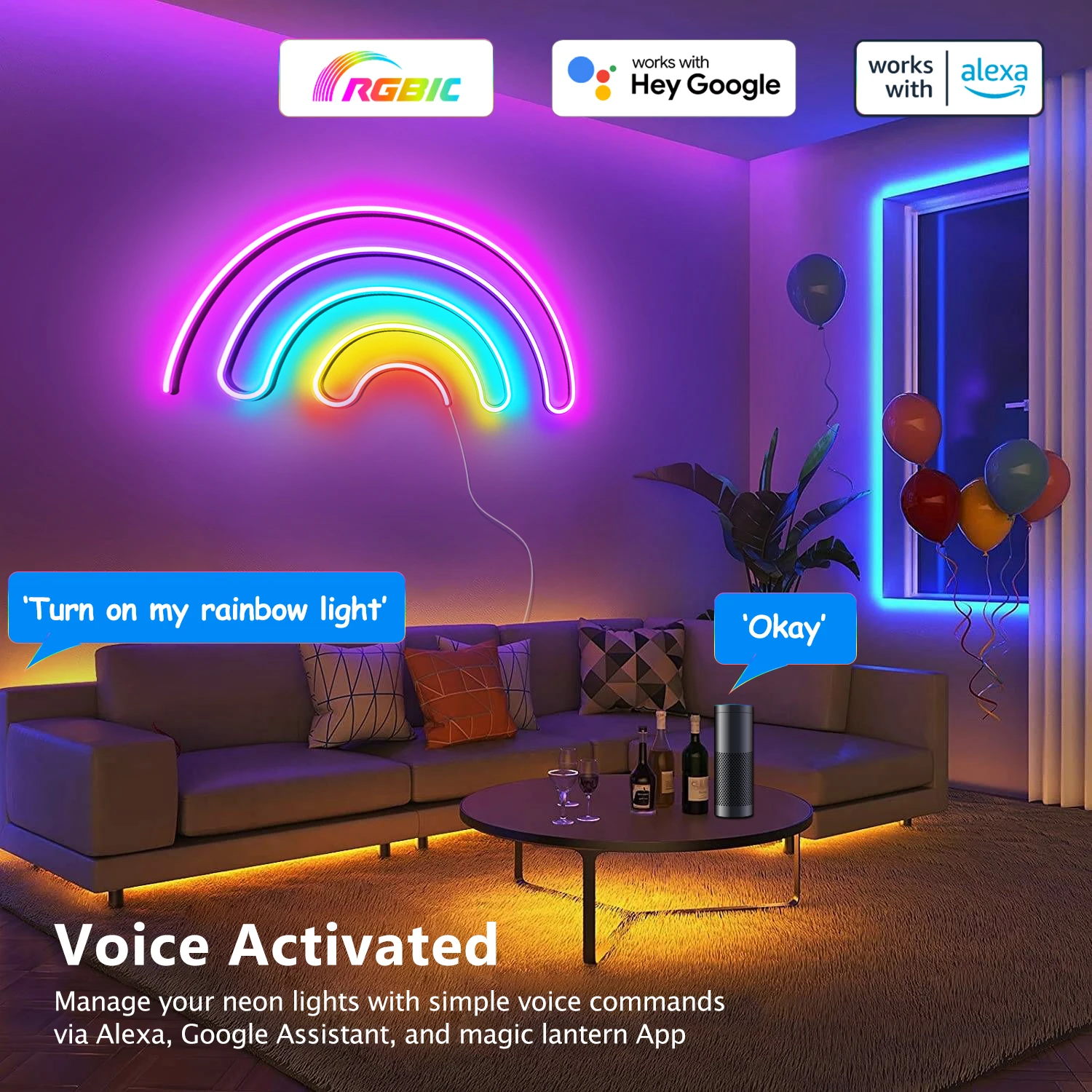 Neon Strip Lights LED Neon Rope Lights, Control With App/Remote Control ...
