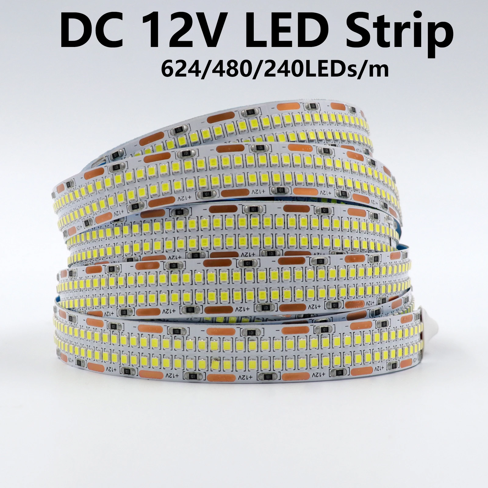 5M 1200LEDs LED Strip 12V High Brightness 624/480LEDs/m Double Row ...