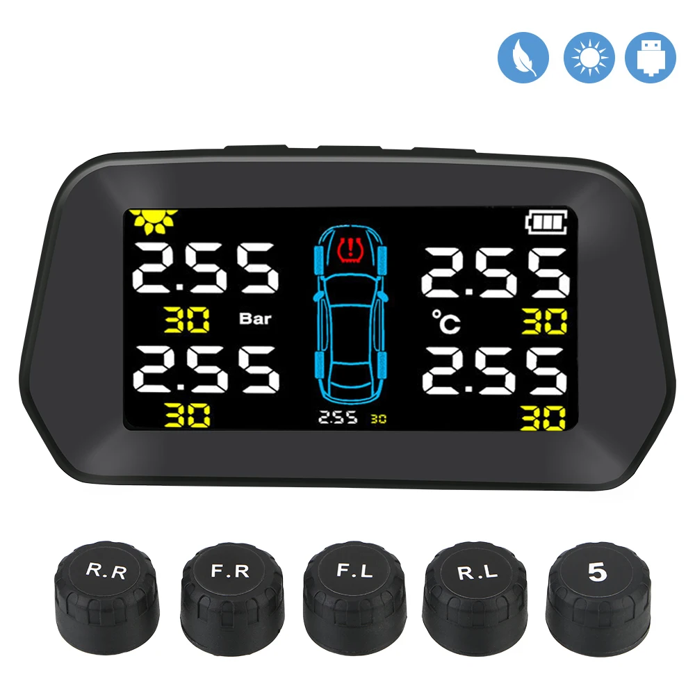 Solar-Tire-Pressure-Monitoring-Digital-LCD-Display-Alarm-Sensor-Solar ...
