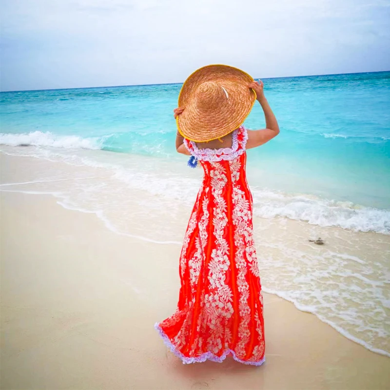 Robe-Muumuu-Hawa-enne-Traditionnelle-Charmante-Hibiscus-Orange-Imprim-V ...