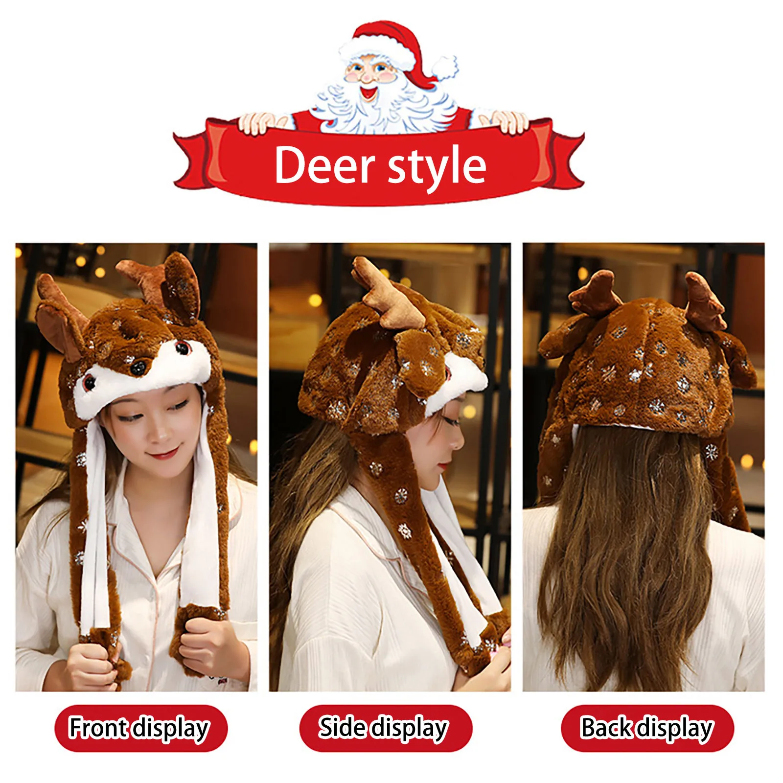 Moving Christmas Reindeer Ears Hat Hand Pinching Ear To Move Santa ...