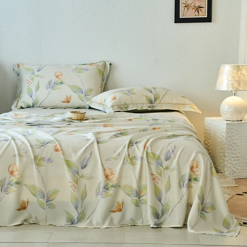 100% Lyocell Tencel Bed Sheet Flower Series Printed Top King Sheets for ...