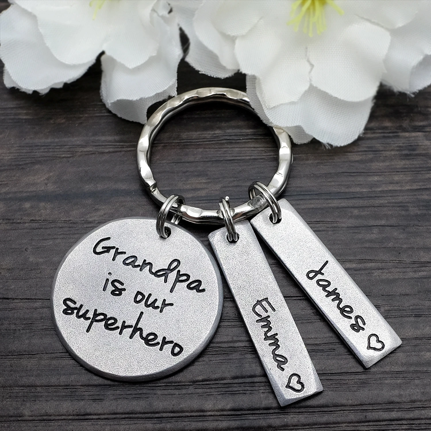 Custom Hand Stamped Key Chain Personalized Keychain with Kids Names ...