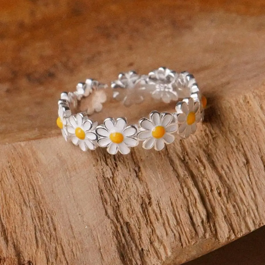 Fashion Daisy Yellow Flower Rings For Women Sweet Girls Exquisite ...