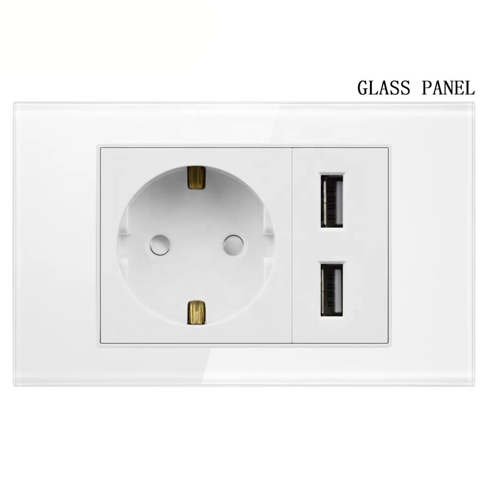 Prise murale USB Type C,interrupteur à pression,panneau en verre trempé ...