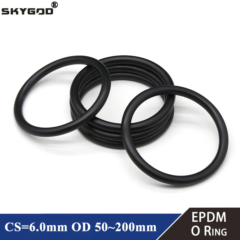 5pcs EPDM O Ring CS 6mm OD 50 ~ 200mm Black Acid and Alkali Resistance ...