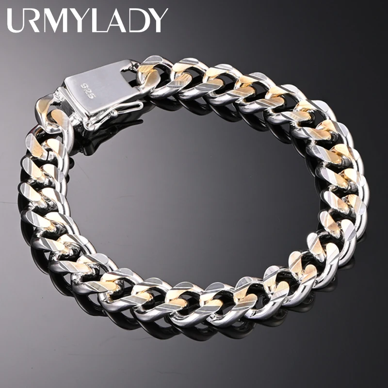 925 Silver gold exquisite 10mm chain men women Chain noble wedding ...
