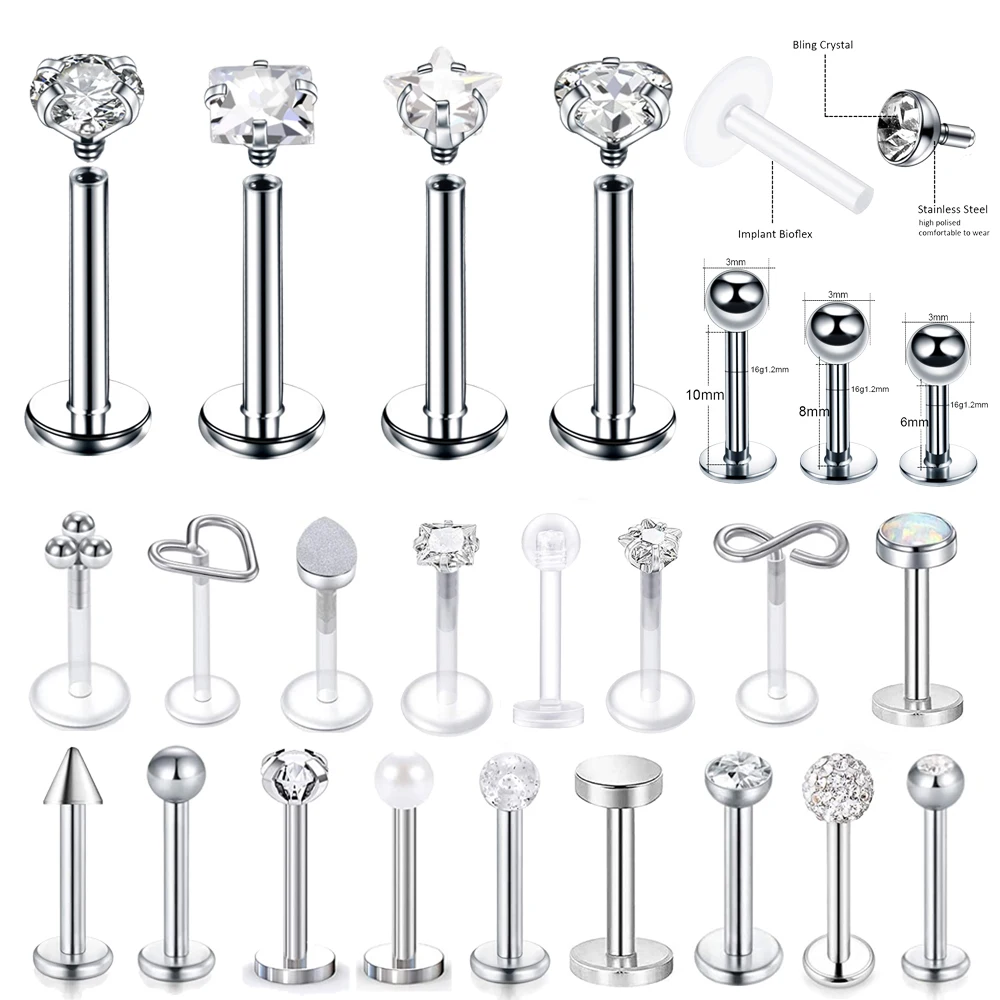 WKOUD-Piercing-Labret-de-labio-de-acero-inoxidable-bola-de-cristal ...