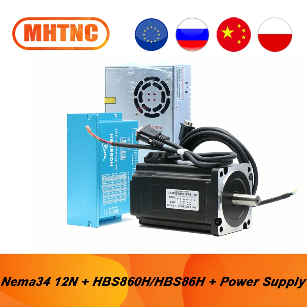 Nema34 DCベルトモーター,12nm,1600oz in,hbs860h/hbs86hサーボドライバーおよび400w,60v,3メートル ...