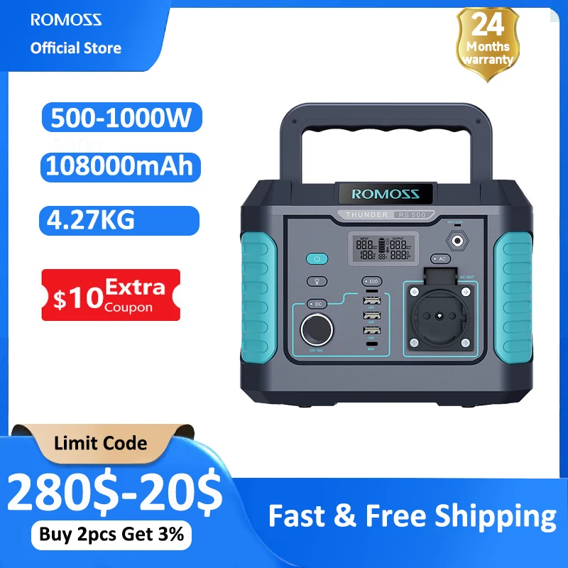 ROMOSS-RS500-400Wh-Powerstation-500W-Fast-Charging-220V-with-AC-Outlet-Power-Sation-Portable ...