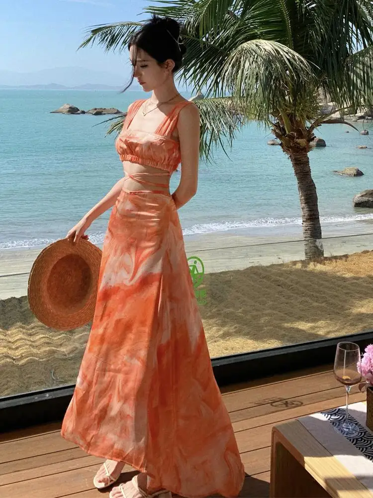 New-Summer-Vacation-Party-Two-Piece-Set-Sexy-Club-Square-Neck-Crop-Top ...