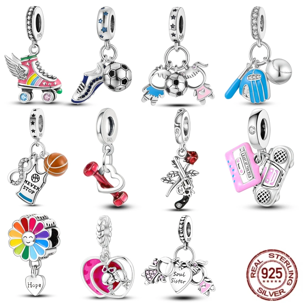 New-Charms-925-Sterling-Silver-Football-Basketball-Charm-Beads-Fit ...