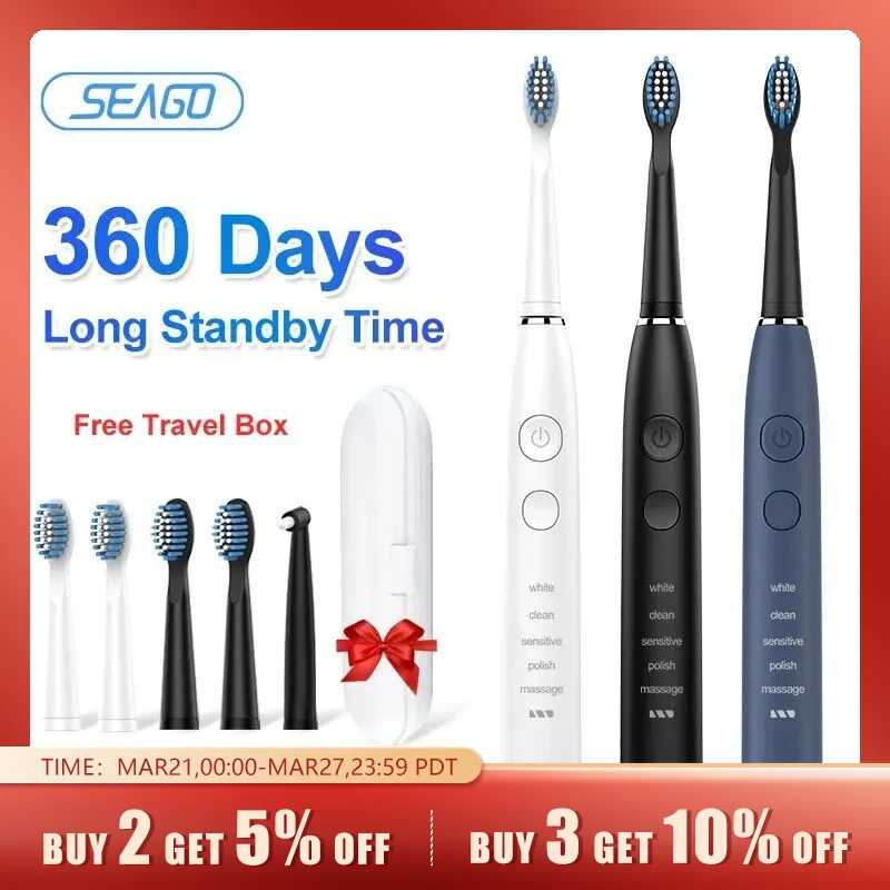 Seago-Sonic-Electric-Toothbrush-Choice-Dental-Care-Deep-Clean-Teeth-360 ...