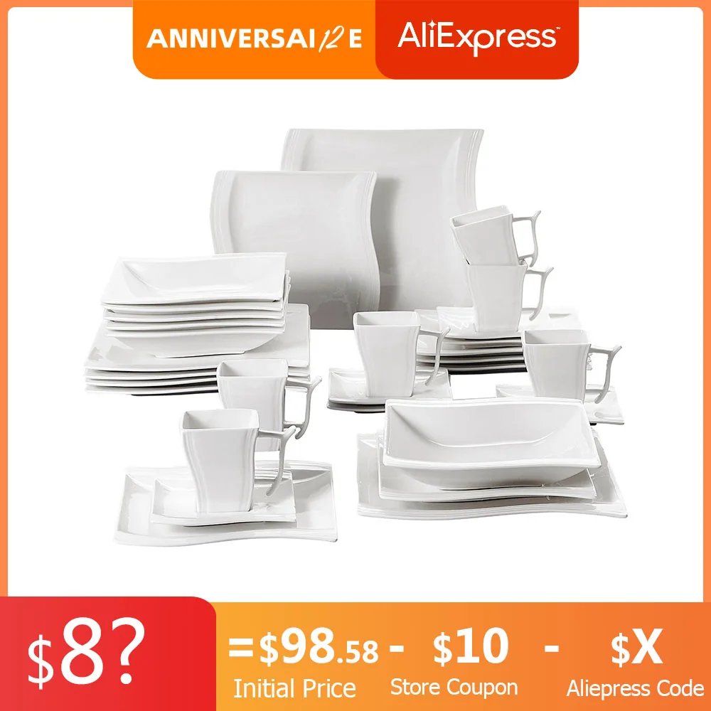 MALACASA, Serie Flora, Vajilla de Porcelana, 60 Piezas, Juego de Café ...