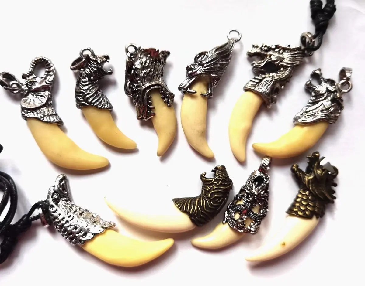 12-pcs-New-Fashion-Antique-Men-Tribal-Carved-Wolf-Fang-Tooth-Pendant ...