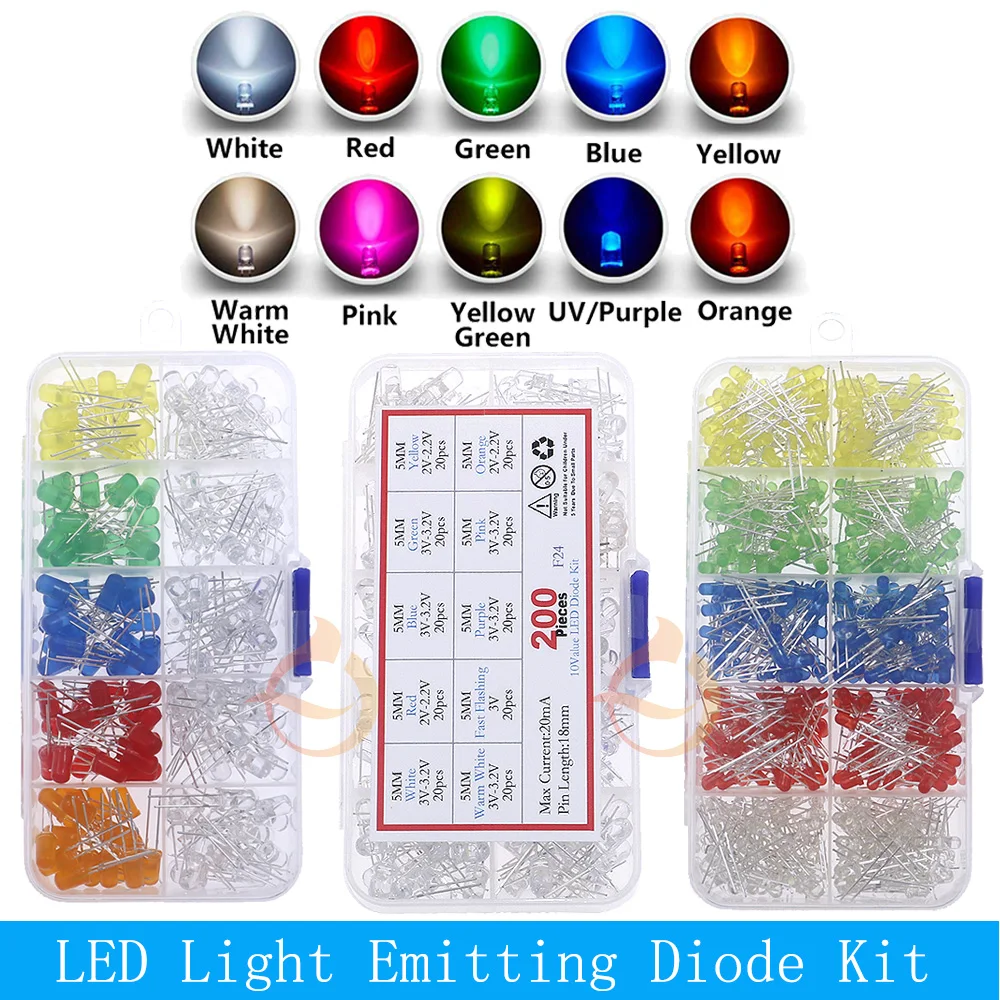 3mm-5mm-10mm-LED-Light-Emitting-Diode-Mix-Kit-RGB-Warm-White-Green-Red ...