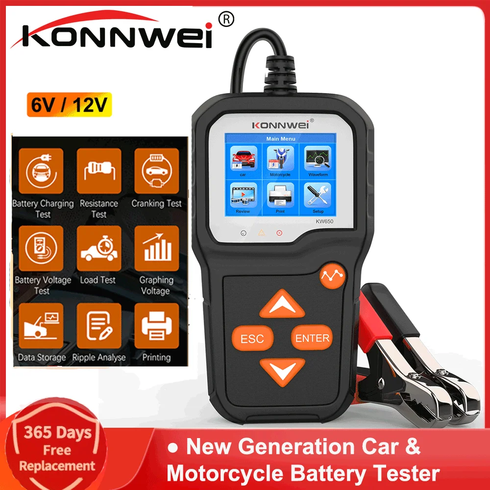 KONNWEI KW650 자동차 배터리 테스터 분석기 100 2000 CCA 6V 12V 자동차 배터리 시스템 자동차 빠른 ...