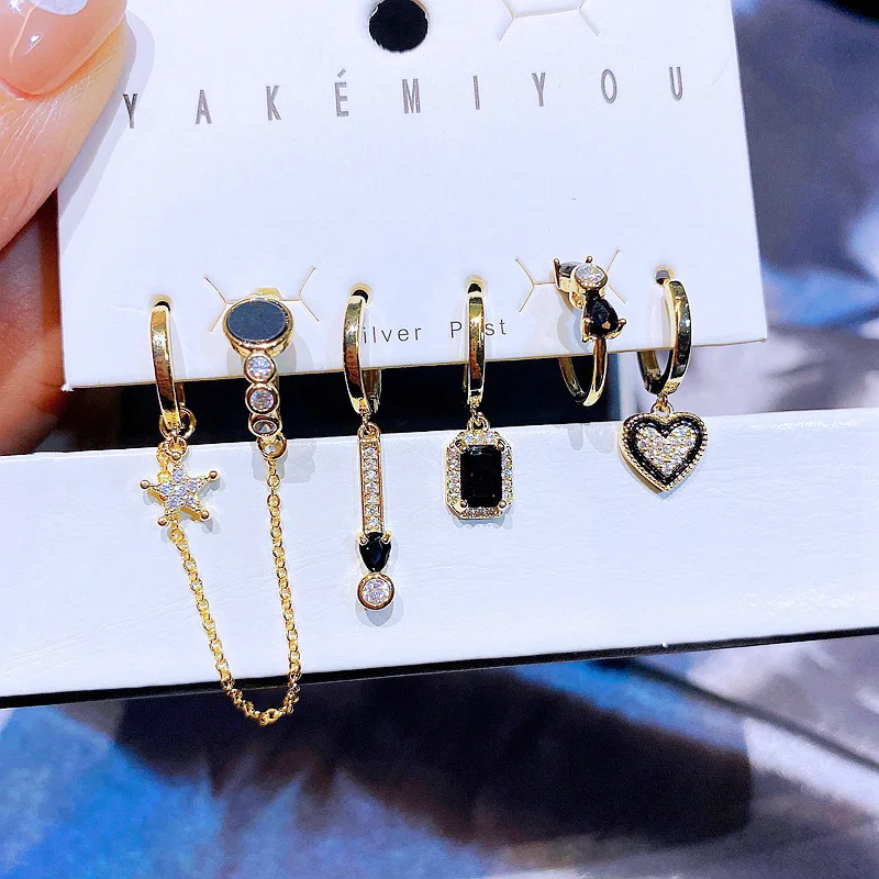 6 Pcs Trendy Gothic Hoop Earrings Set for Women Heart Square Drop Earrings Link Chain Dangle ...