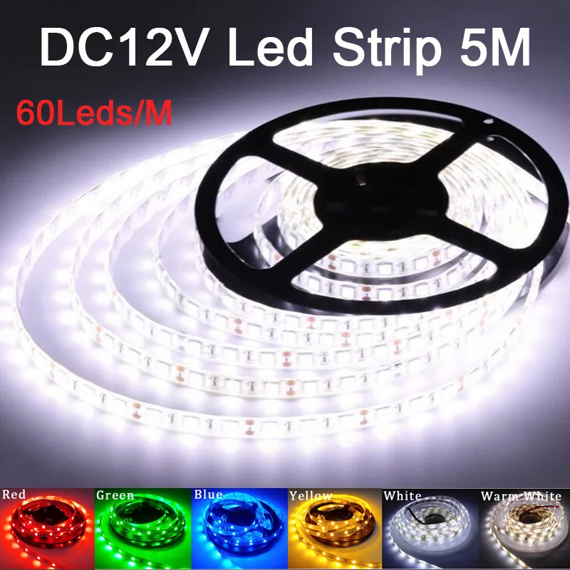 LED-Strip-Light-12V-5M-300-Leds-SMD-5050-60Leds-m-Waterproof-Flexible ...