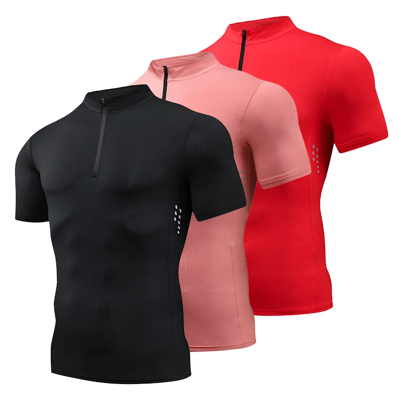Half-Zip-Stretch-Quick-Dry-Stand-Collar-Running-Shirt-Men-Compression ...