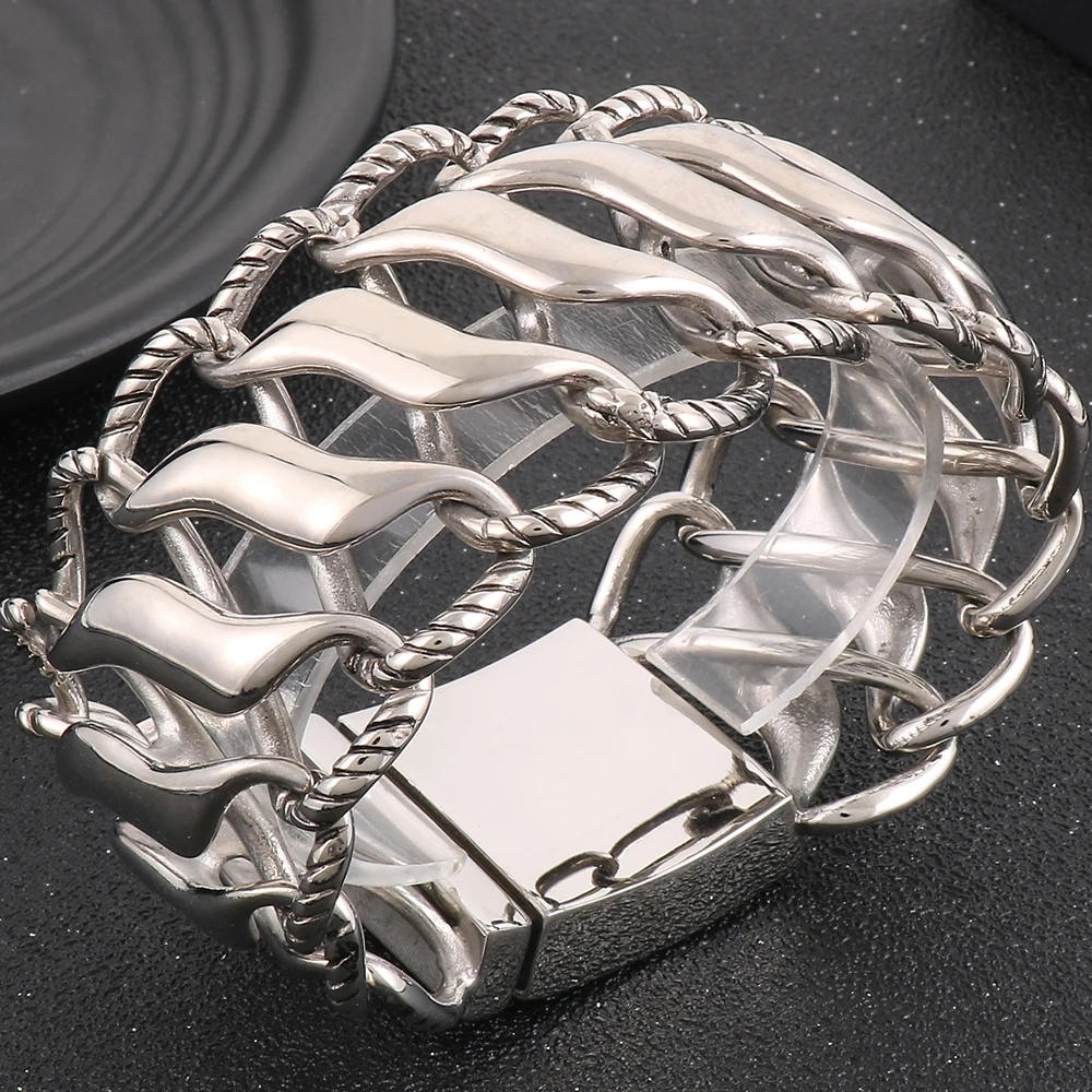 Polished-Stainless-Steel-42MM-Wide-8-Style-Link-Chain-Men-s-Bracelet ...