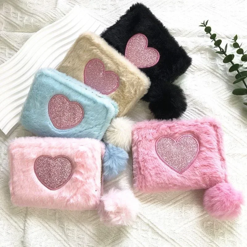 Korean-Cute-Plush-Wallets-Women-Heart-Embroidery-Zipper-Coin-Purses ...